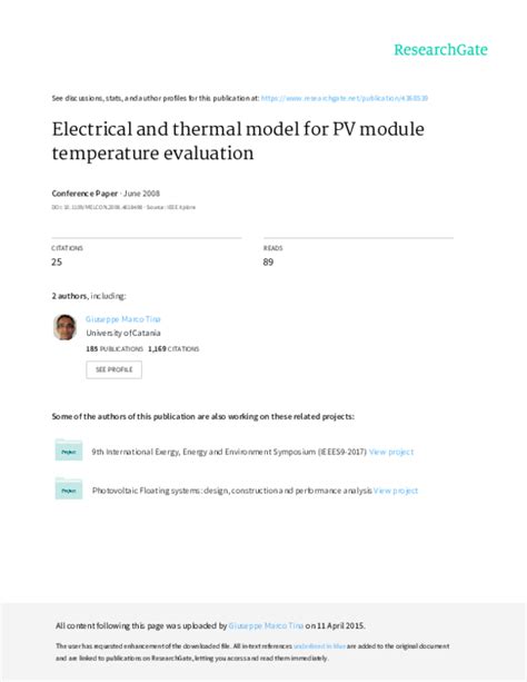Pdf Electrical And Thermal Model For Pv Module Temperature Evaluation