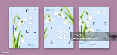 현실적인 전체 꽃 헌병이 있는 봄 큰 판매 포스터 세트 현대 잡지 표지 세트입니다 벡터 그림 3월에 대한 스톡 벡터 아트 및 기타 이미지 Istock