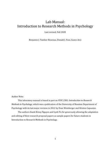 Intro To Methods In Psych Lab Manual Lab Manual Introduction To Research Methods In
