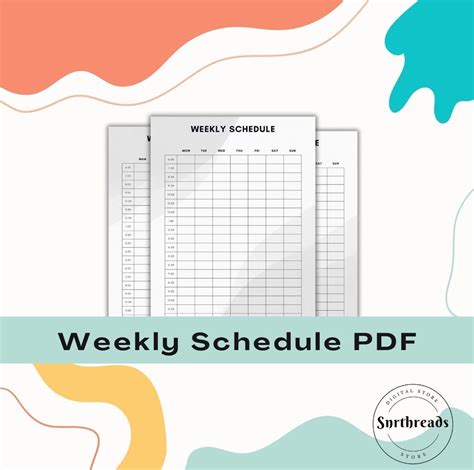 Weekly Schedule Pdf File Instant Download PDF For Goal Setting Download PDF Personalized Guide