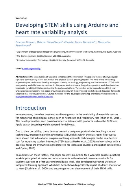 PDF Developing STEM Skills Using Arduino And Heart Rate Variability Analysis