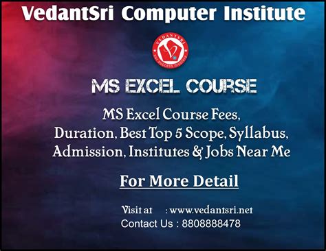 Ms Excel Course Fees Duration Best Top 5 Scope Syllabus