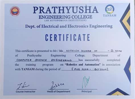 Robotics Automation Tansam Technology Learning Innovation Nithish Kumar M