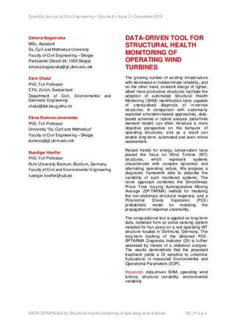 Pdf Data Driven Tool For Structural Health Monitoring Of Operating Wind Turbines