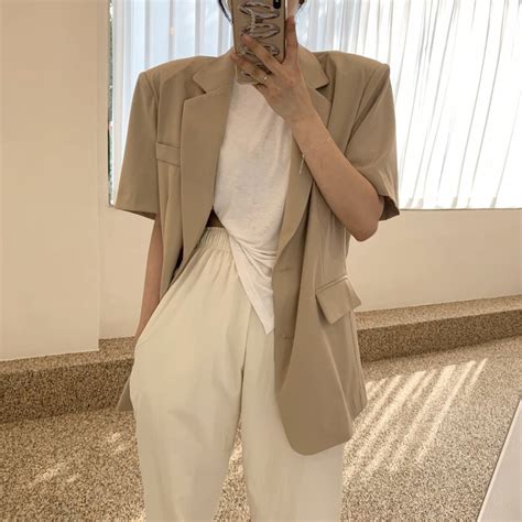 2color어깨패드 투버튼 박시 하프 오버핏 여름 자켓 에이블리