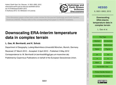 Pdf Downscaling Era Interim Temperature Data In Complex Terrain