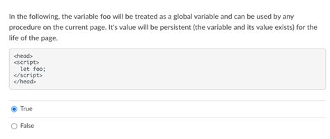 Solved In The Following The Variable Foo Will Be Treated As