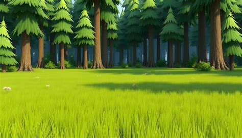 Animated Forest Scene With Green Grass And Trees Isolated With White