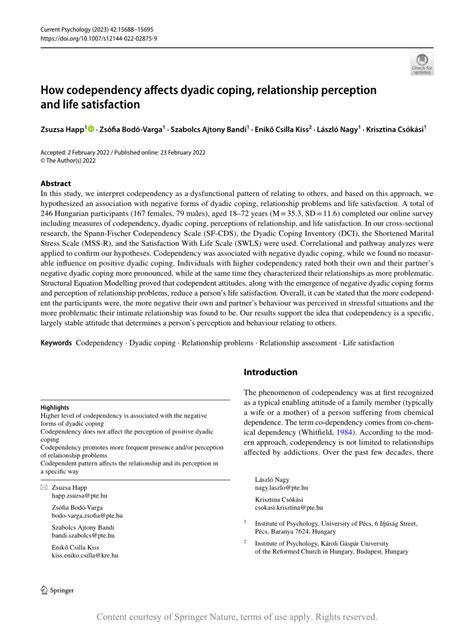 Pdf How Codependency Affects Dyadic Coping Relationship Perception