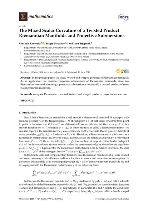 Pdf Mathematics The Mixed Scalar Curvature Of A Twisted Product Riemannian Manifolds And