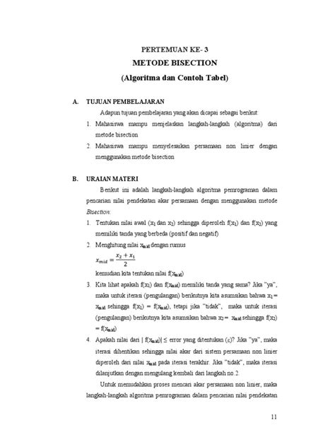 Pertemuan Ke 03 Metode Bisection Algoritma Dan Contoh Tabel Pdf Pdf