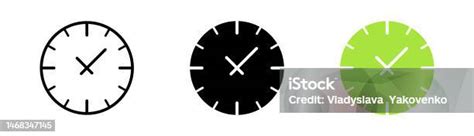 시계 세트 아이콘입니다 알림 스톱워치 시간시 분 초 요일 시계 바늘 시간 관리 시간 엄수 개념 선에 있는 벡터 아이콘 흰색 배경에 검은색과 화려한 스타일 1위에 대한 스톡