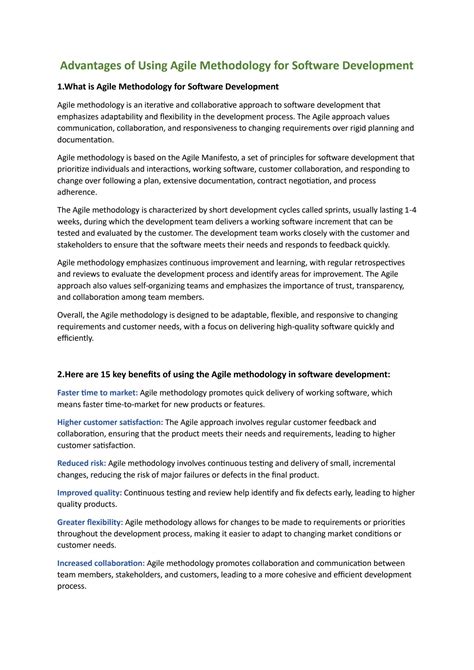 SOLUTION Advantages Of Using Agile Methodology For Software Development Studypool