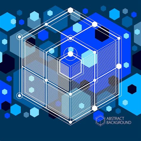 Premium Vector Isometric Abstract Dark Blue Background With Linear Dimensional Cube Shapes