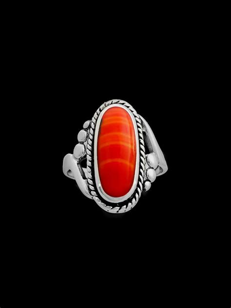 Spiny Oyster Shell Ring • Sterling Silver Band • Vibrant Red Color