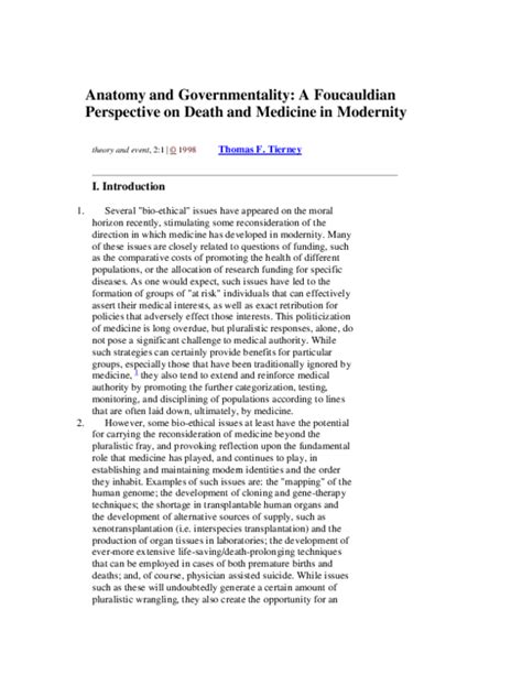 Pdf Anatomy And Governmentality A Foucauldian Perspective On Death And Medicine In Modernity
