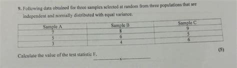 9 following data obtained for three samples selected
