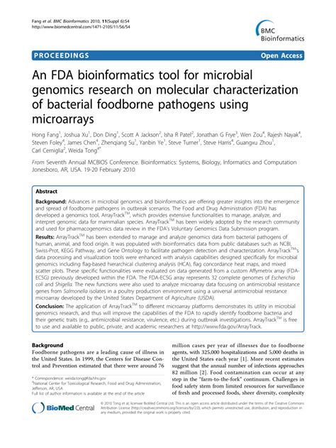 Pdf An Fda Bioinformatics Tool For Microbial Genomics Research On Molecular Characterization