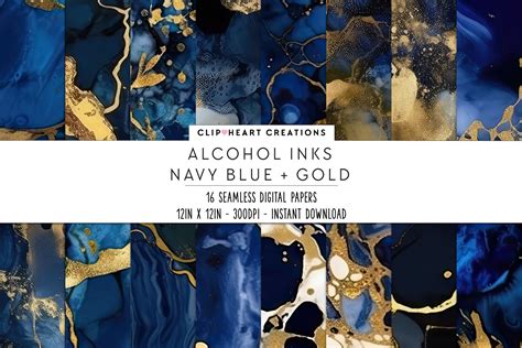 Navy Gold Alcohol Ink Digital Papers Graphic By Clipheartcreations