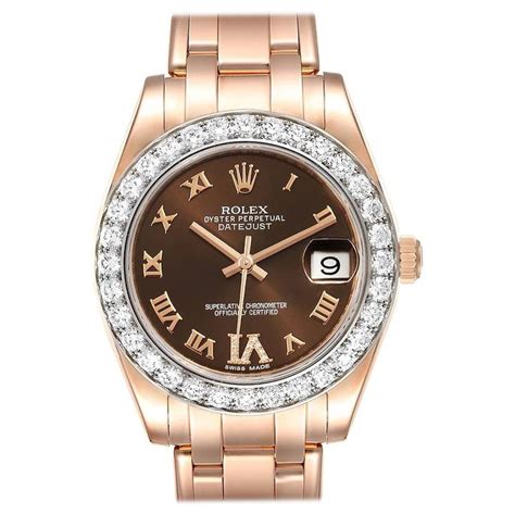 Rolex Pearlmaster 34 18k Rose Gold Diamond Ladies Watch 81285 Box Card