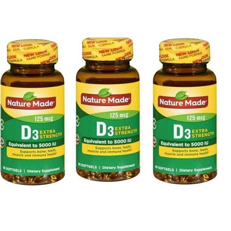 Nature Made Extra Strength Vitamin D3 5000 Iu Softgels 90 Count X 3