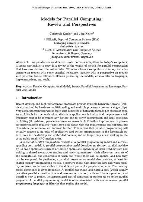 Models For Parallel Computing Review And Perspec Parsmitteilungen Dec