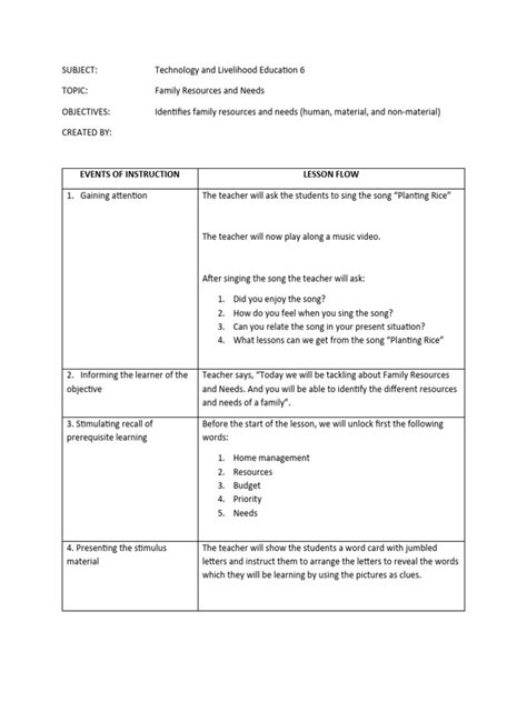 Sample Lesson Flow Gagne Pdf Learning Teachers