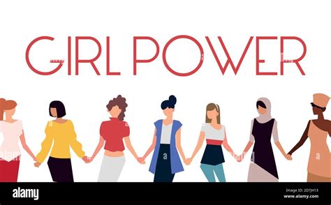 Women Rights Feminist Group Holding Hands Girl Power Vector