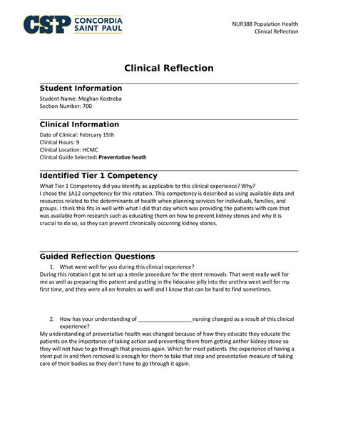 Nur388 Clinical Reflection 5 Nur388 Population Health Clinical