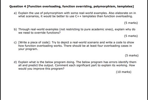 Solved Question 4 Function Overloading Function
