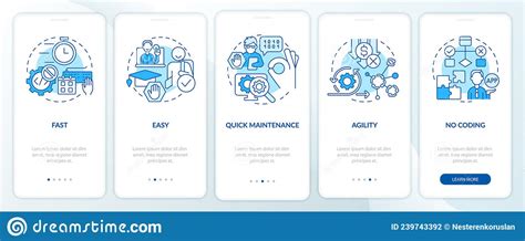 Advantages Of No Code Blue Onboarding Mobile App Screen Stock Vector