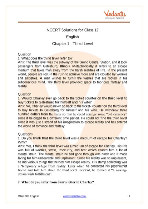 Pdf Télécharger Class 12 Vistas Chapter The Third Level Summary Gratuit Pdf
