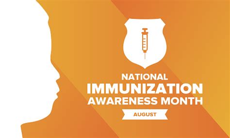 미국에서 국가 예방 접종 인식의 달 매년 8월에 경축됩니다 모든 연령대의 사람들을위한 예방 접종 건강 관리 개념 포스터 인사말 카드 배너 및 배경 벡터 8월에 대한 스톡