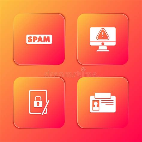 Set Spam Monitor With Exclamation Mark Tablet Closed Padlock And Identification Badge Icon