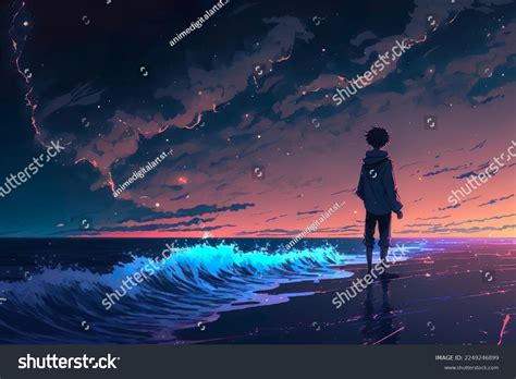해변에 있는 애니메 소년 스톡 일러스트 2249246899 Shutterstock