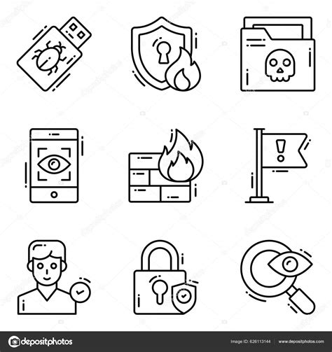 Protection Security Vector Line Icons Set Cyber Computer Network