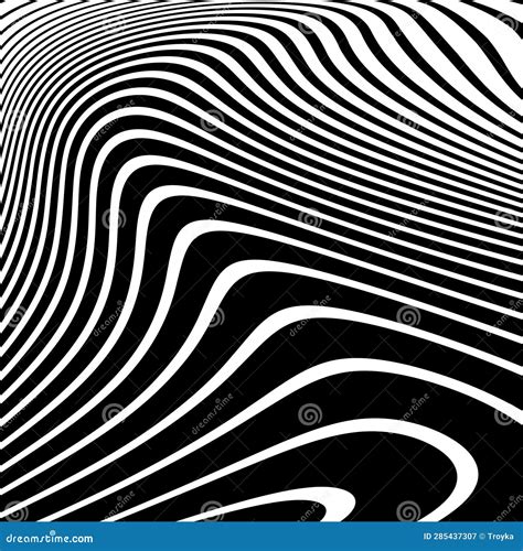 Wavy Lines Pattern With 3d Illusion And Motion Effect Black And White Texture Stock Vector
