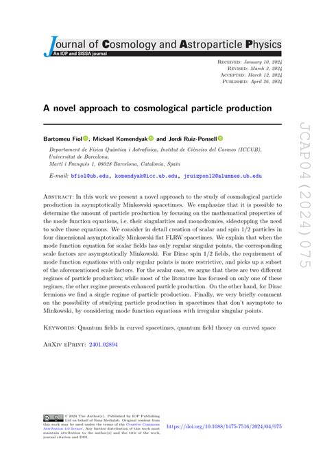 Pdf A Novel Approach To Cosmological Particle Production