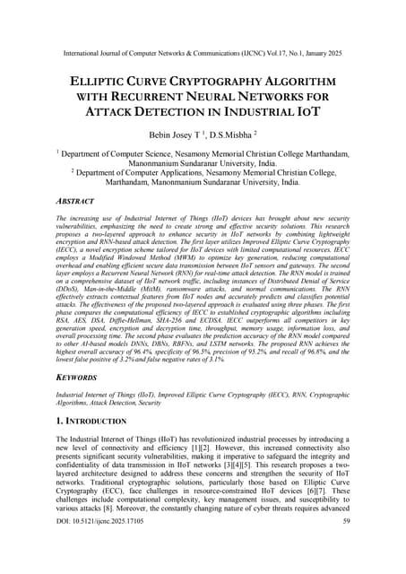Elliptic Curve Cryptography Algorithm With Recurrent Neural Networks For Attack Detection In