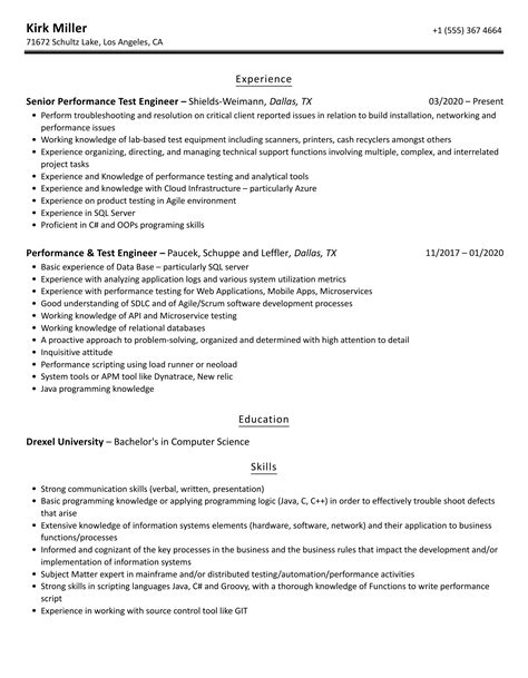Performance Test Engineer Resume Samples Velvet Jobs