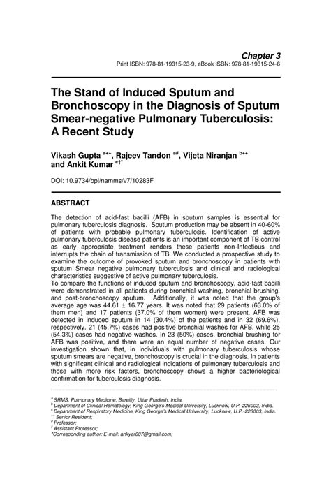 Pdf The Stand Of Induced Sputum And Bronchoscopy In The Diagnosis Of Sputum Smear Negative