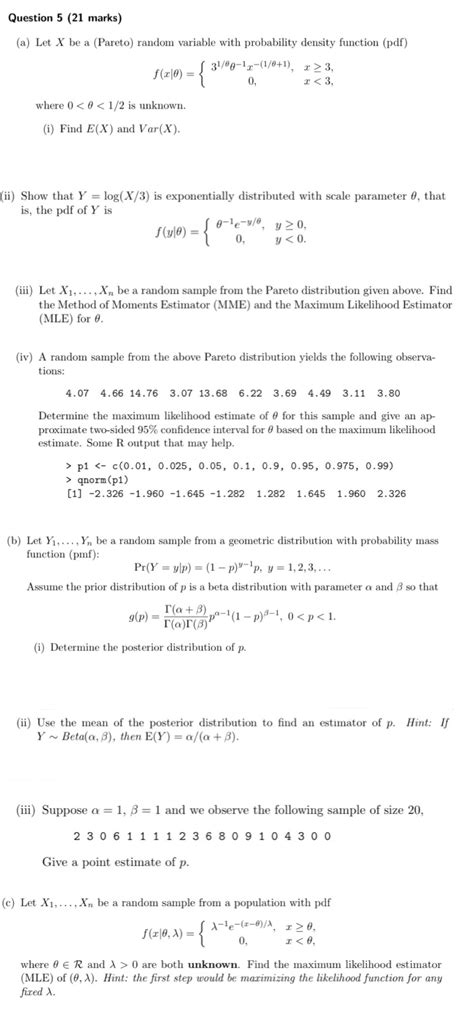 Question 5 21 Marks A Let X Be A Pareto Random
