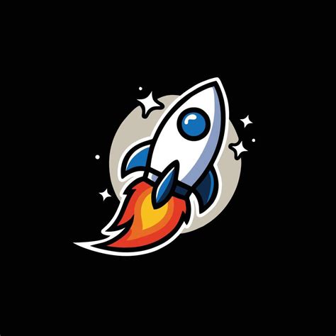Cartoon Rocket Logo Rocket Launch And Fire Flame Spaceship Startup