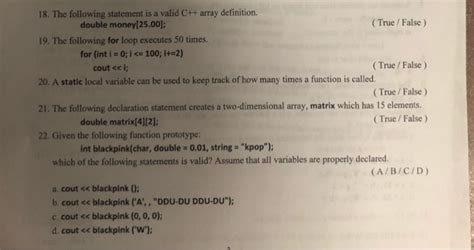 Solved 18 The Following Statement Is A Valid C Array