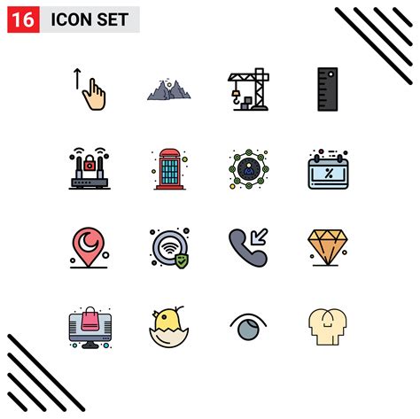 Set Of 16 Vector Flat Color Filled Lines On Grid For Internet Ruler Nature Measure Crane