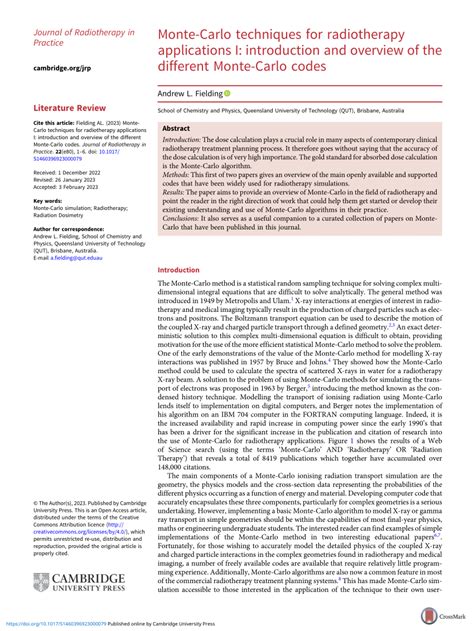 Pdf Monte Carlo Techniques For Radiotherapy Applications I Introduction And Overview Of The