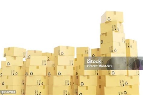 창 고 또는 배달 개념 배경 골 판지 납품 상자 또는 소포 힙 3 차원 렌더링 3차원 형태에 대한 스톡 벡터 아트 및 기타 이미지 3차원 형태 갈색 개념 Istock