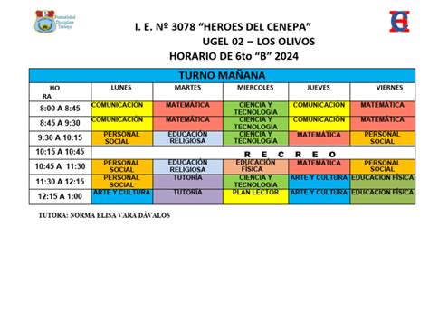 Horario 6to B Heroes Del Cenepa Pdf