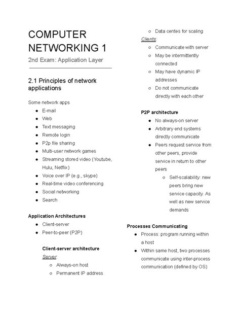 Chapter 2 Application Layer Computer Networking 1 2nd Exam