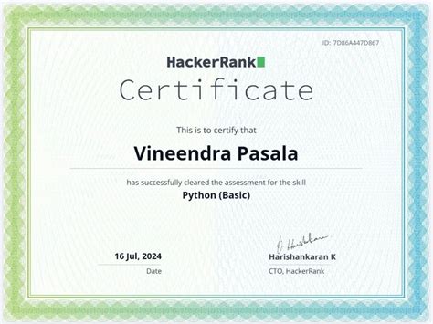 Completed Hackerrank Test On Python Vineendra Pasala Posted On The Topic Linkedin